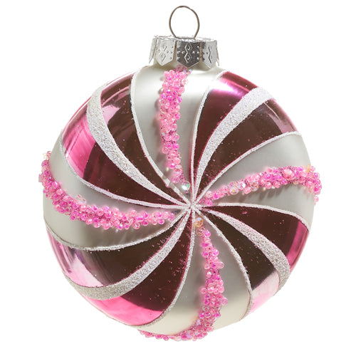 Raz Imports Pink Peppermint Ornament 4 Inch Diameter Glass Christmas Home Decor